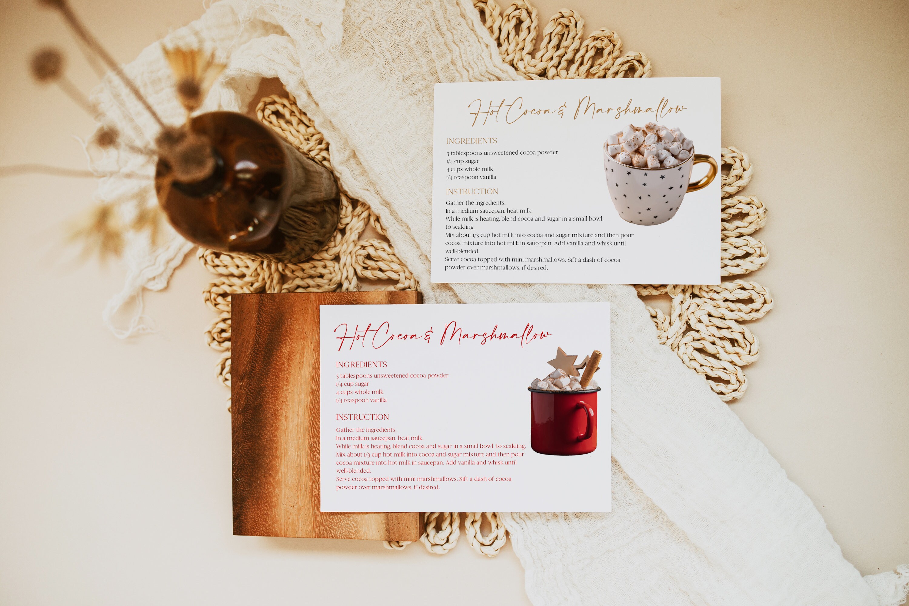 Cocktail Recipe Card, Recipe Card Template, Hot Toddy, Personalized ...