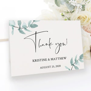 Eucalyptus Thank You Card Template, Greenery Thank You Card Template ...