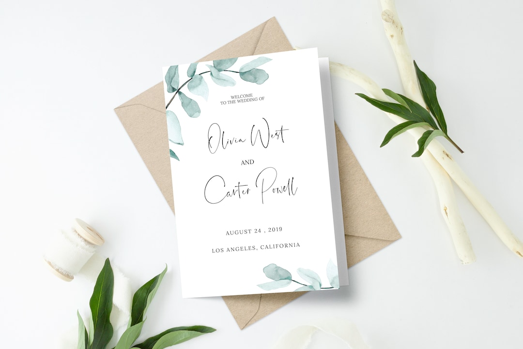 Foldable Wedding Program Template, Folded Program, Editable Program ...