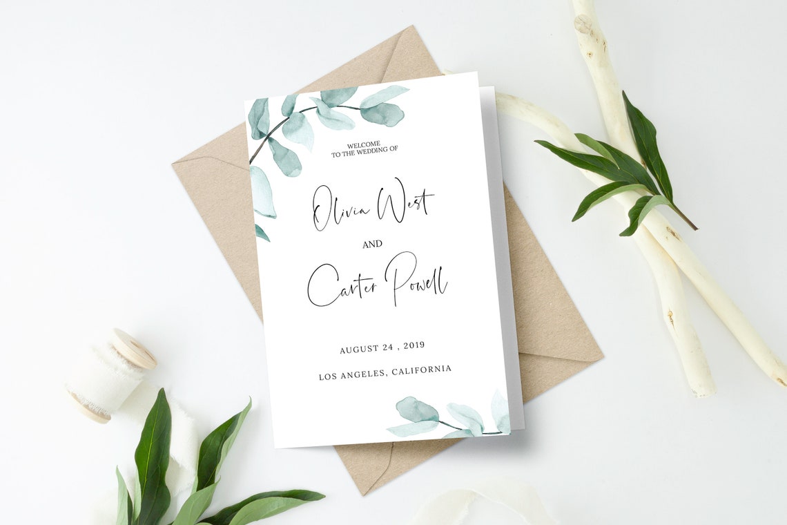 Foldable Wedding Program Template Folded Program Editable | Etsy