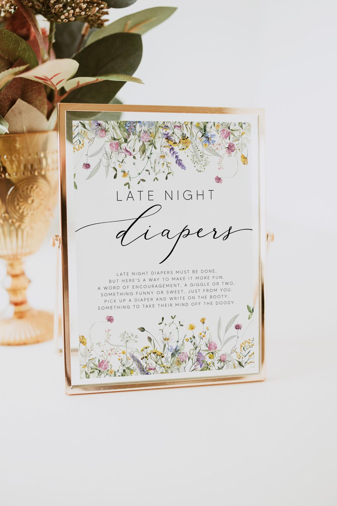 Wildflower Late Night Diapers Sign Template, Baby Shower Games, Diaper ...