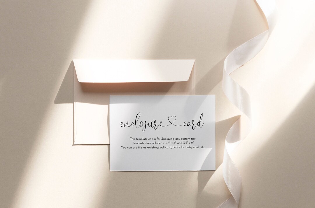 Modern Minimal Wedding Printable Enclosure Card Template, Instant ...