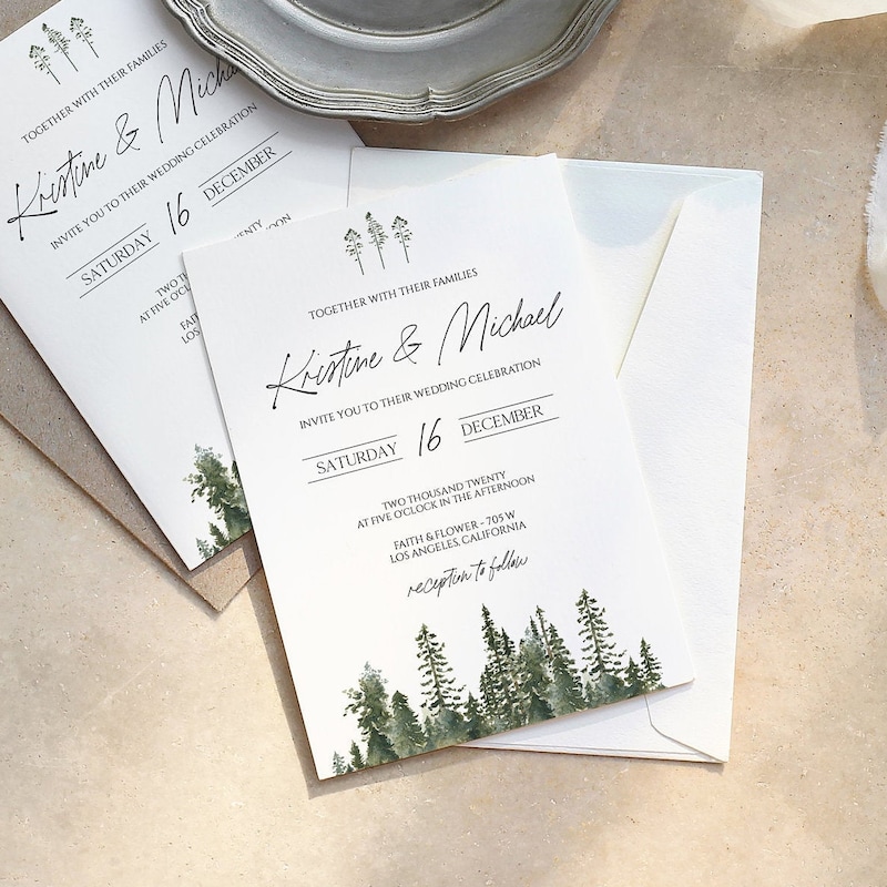 Pine Tree Invitation - Etsy