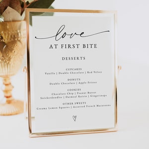 Modern Minimalist Dessert Table Sign Template, Love at First Bite Sign ...