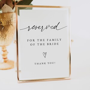 Minimalist Reserved Sign Template, Reserved for Family Table Sign ...