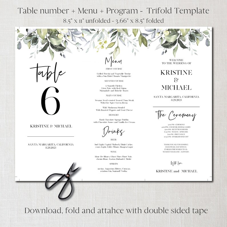 Tri-fold Number Template Greenery Triangle Table Number - Etsy