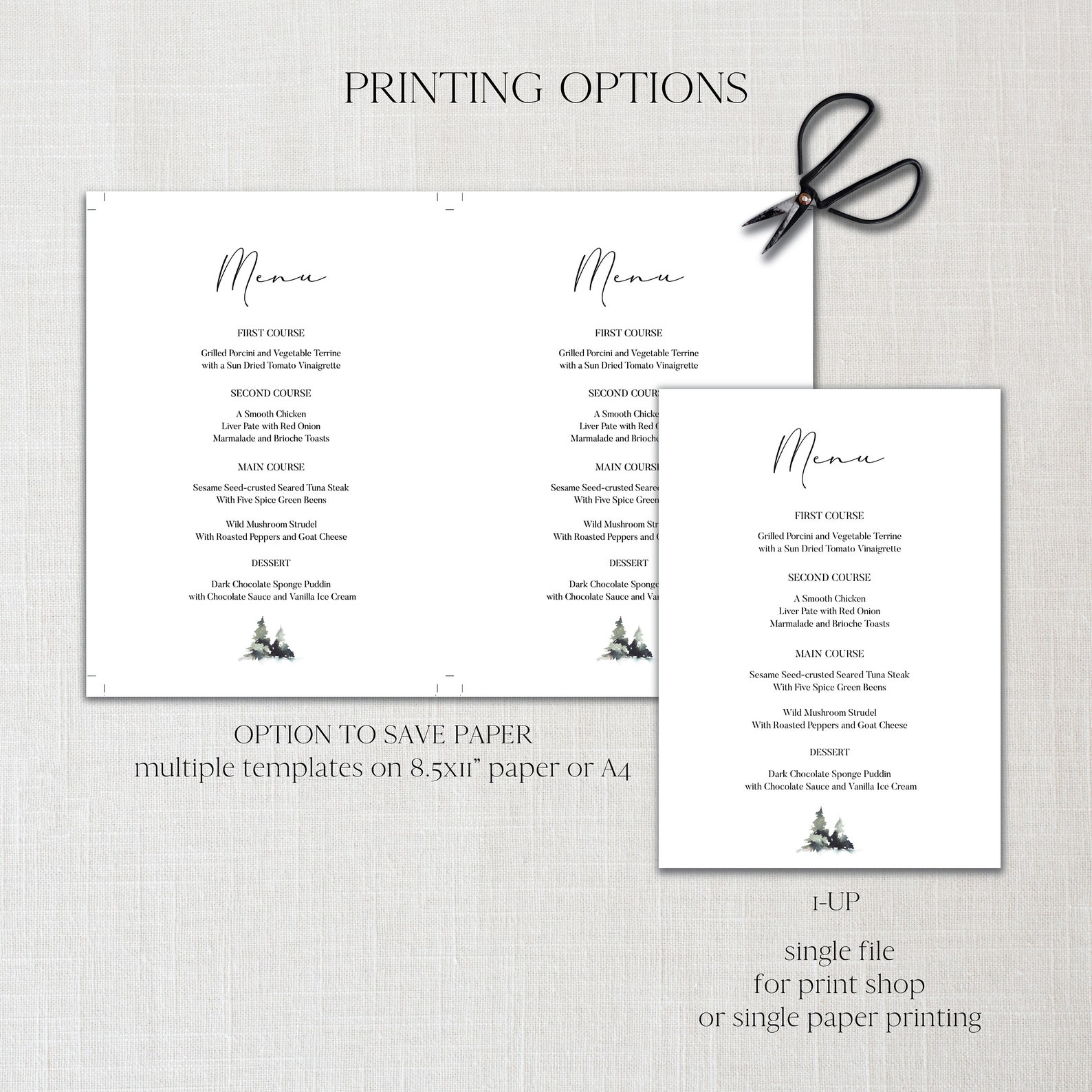 Pine Wedding Menu Template Tree Wedding Menu Template Instant | Etsy