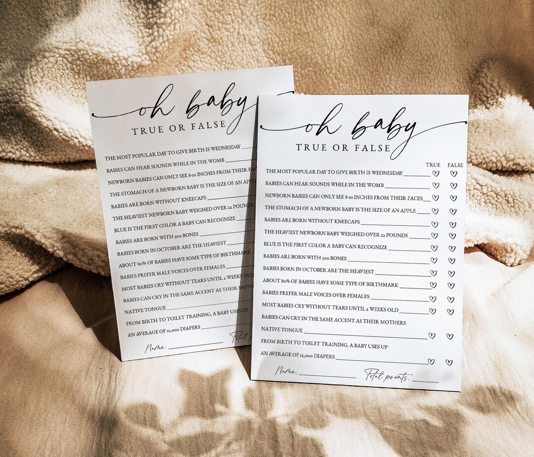 True or False Baby Shower Game, Oh Baby True or False Game, Baby Shower ...