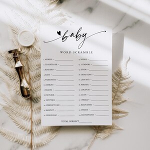 Word Scramble Baby Shower Game With Answer Key, Baby Shower Games, Baby ...