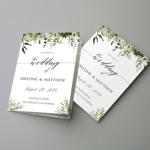 Folded Wedding Program Template, Greenery Wedding Program Template ...