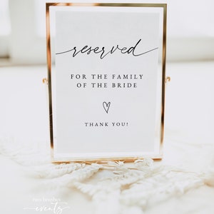 Minimalist Reserved Sign Template, Reserved for Family Table Sign ...