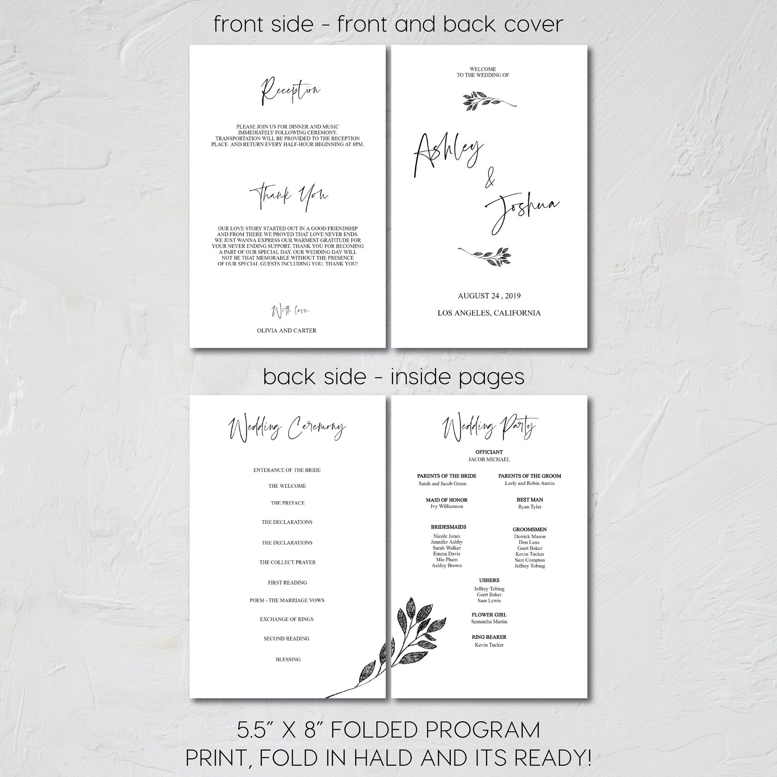 Folded Wedding Programs Template, Wedding Timeline Printable, Editable ...