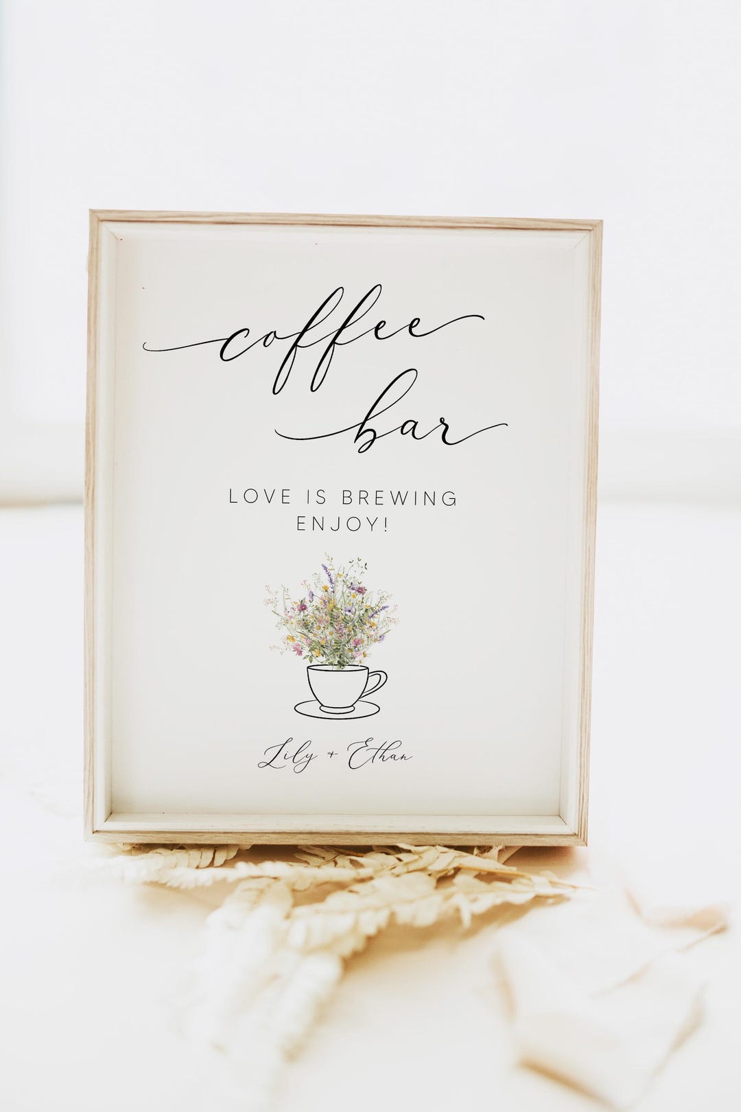Wildflower Coffee Bar Sign Template, Love is Brewing Sign, Elegant ...