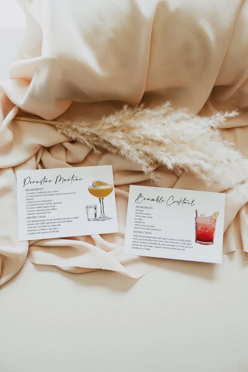 Cocktail Recipe Cards, Drink Card Printable, DIY Cocktails Template ...