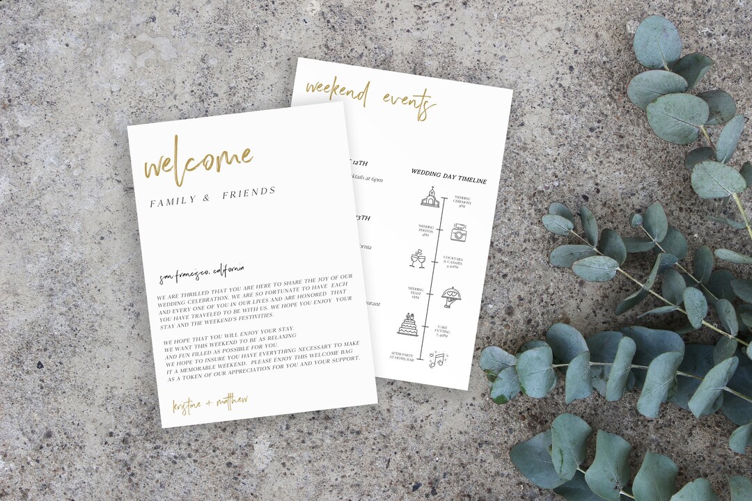 Modern Minimal Welcome Letter, Timeline Template Wedding Itinerary ...