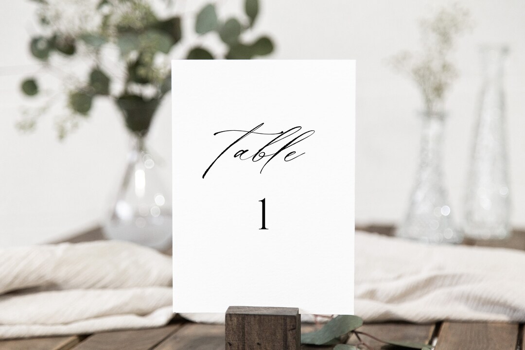 Minimalist Table Numbers Template, Modern Wedding Table Number Cards ...
