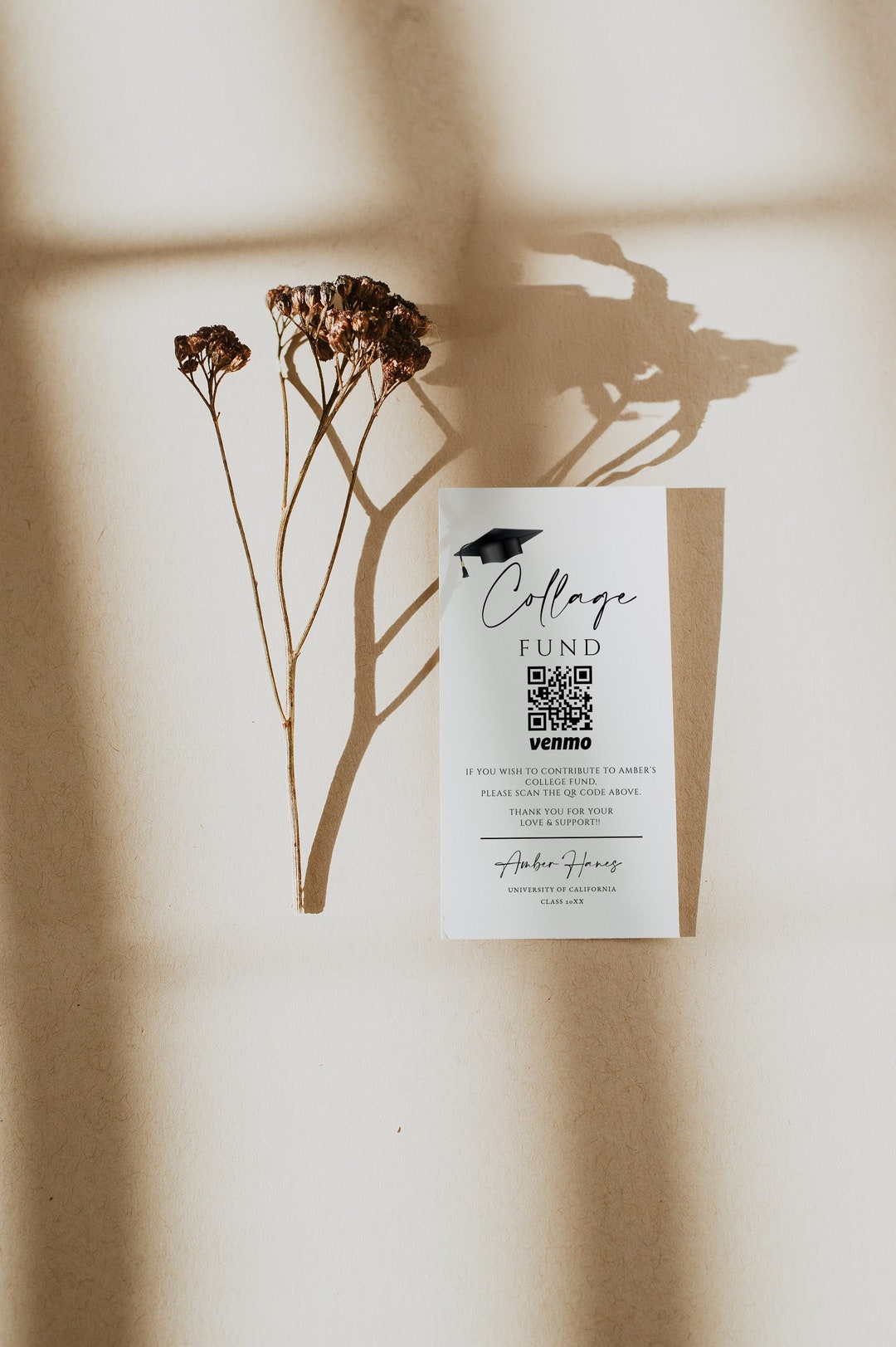 Collage Fund QR Code Card Template, Printable Graduation QR Code Card ...