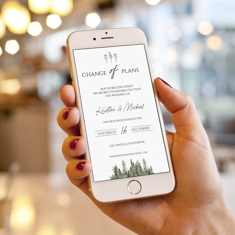 Postponed Wedding, Text Message Invite, Wedding Date Change Evite Card ...