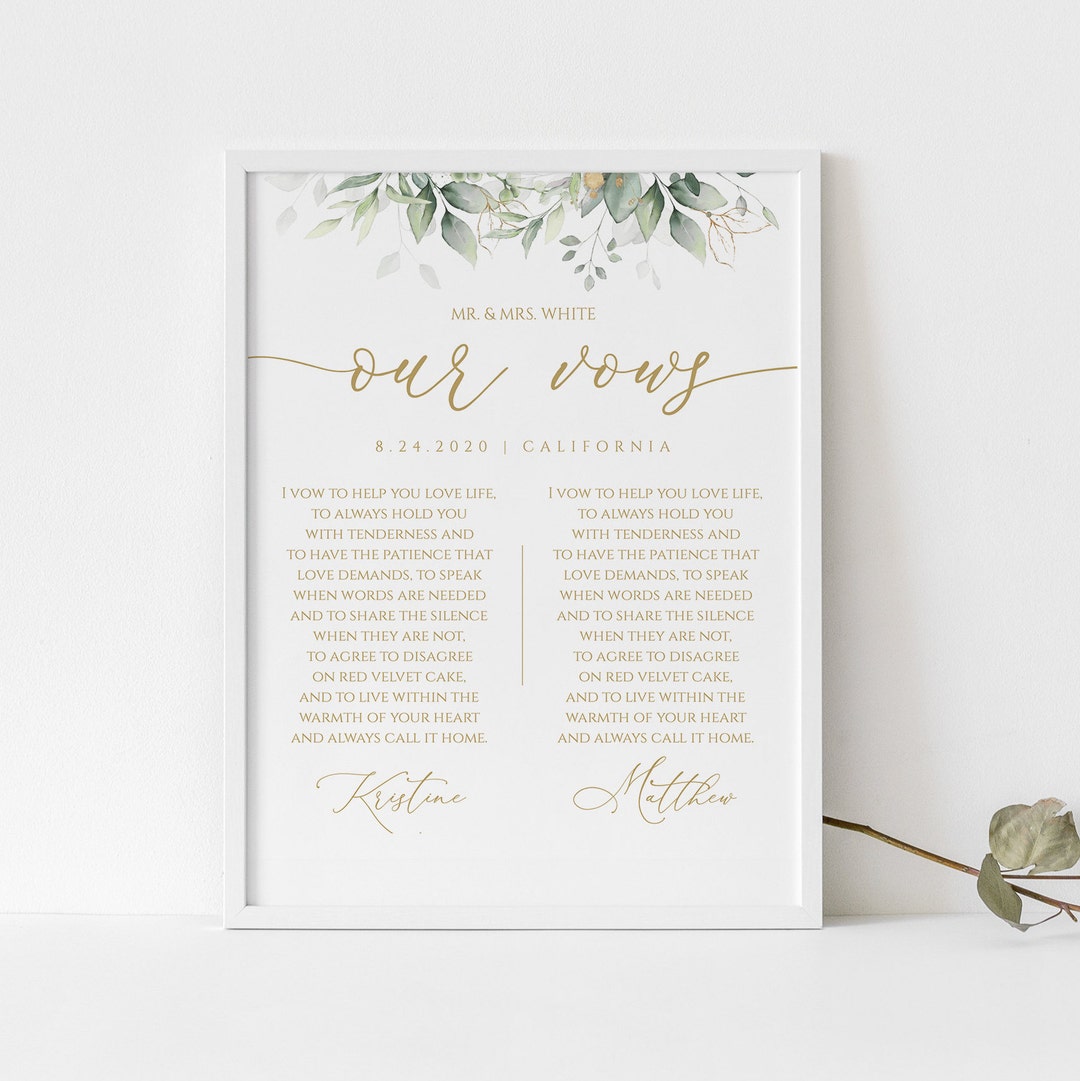 Wedding Vow Keepsake Template, Artwork Vow Template, Vow Stationary ...
