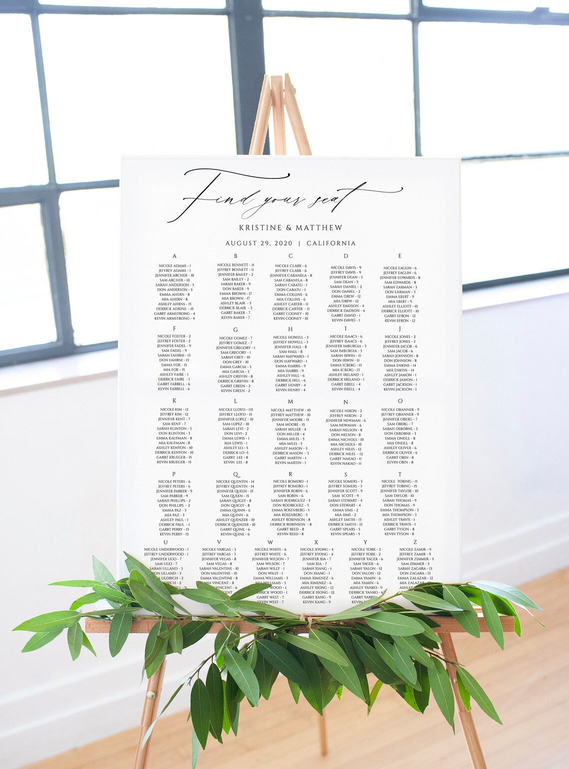 Minimalist Modern Wedding Seating Chart Sign Alphabetical | Etsy