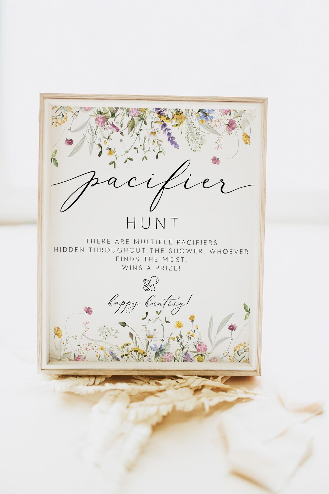 Wildflower Pacifier Hunt Game Template, Floral Baby Shower Sign, Baby ...