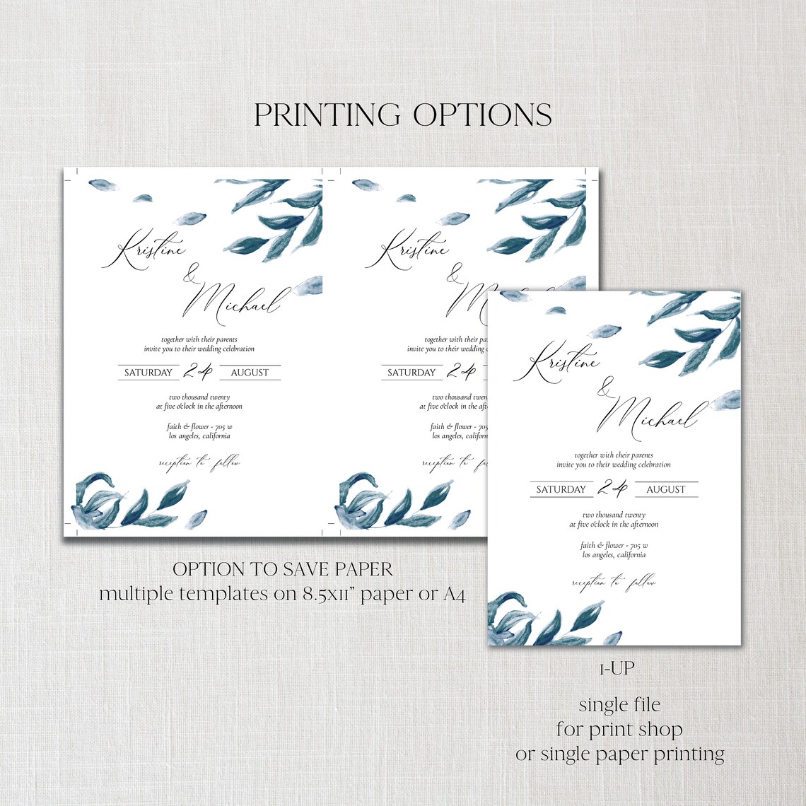 Dusty Blue Wedding Invitation Blue Watercolor Wedding - Etsy