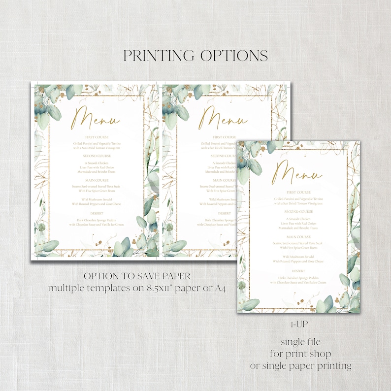 Printable Menu Card DIY Wedding Menu Template Gold Wedding | Etsy