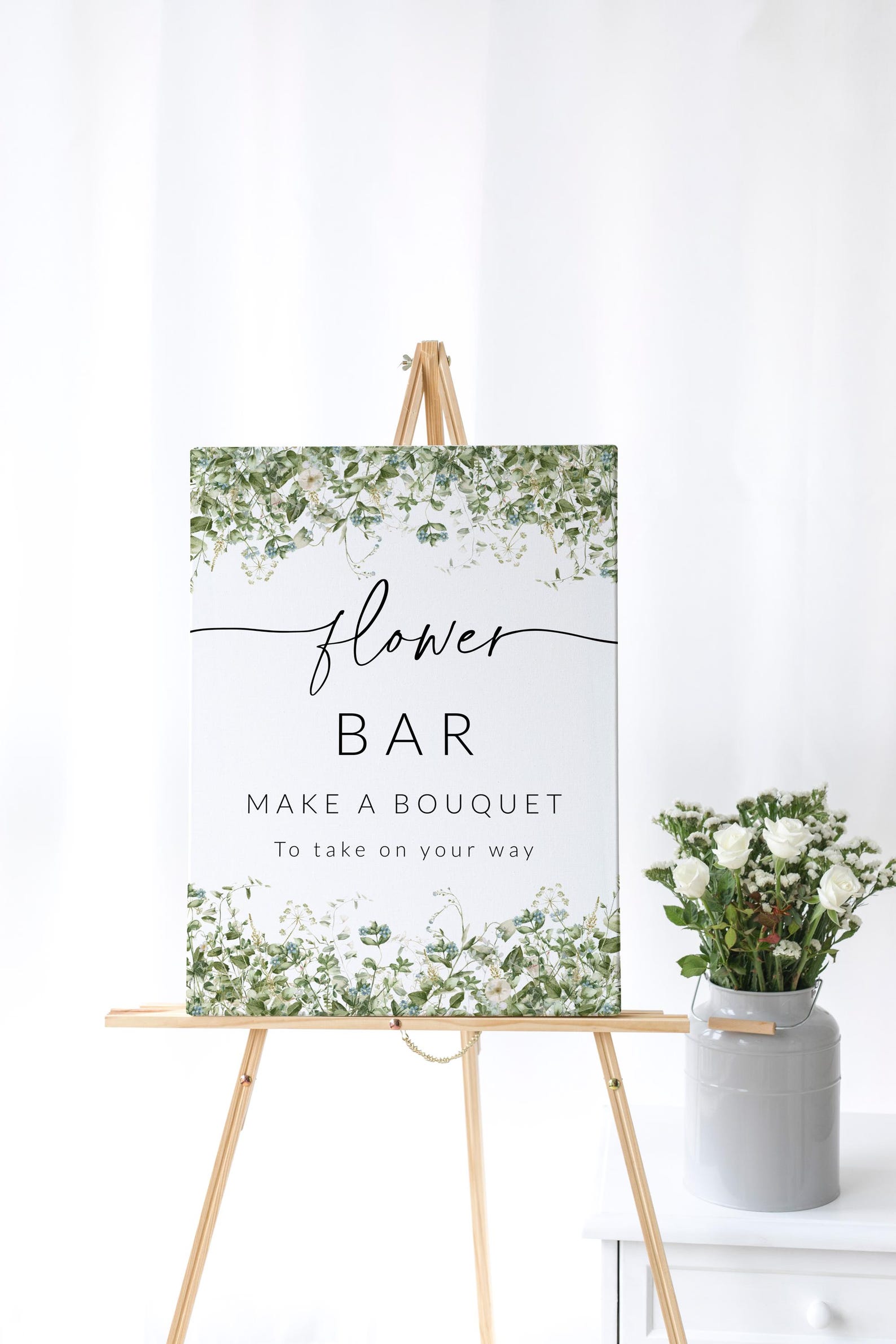 Greenery Flower Bar Sign Template, Floral Wedding Signs, Make a Bouquet ...