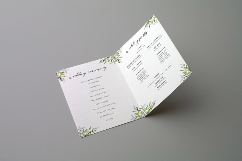 Folded Wedding Program Template Greenery Wedding Program - Etsy