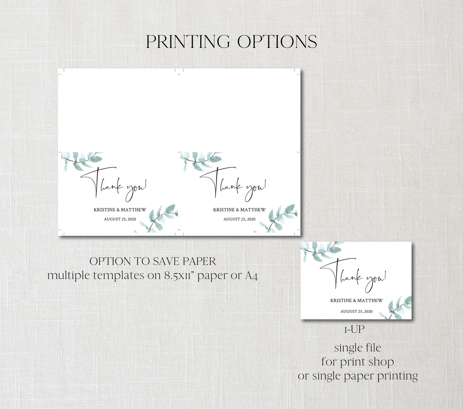 Eucalyptus Thank You Card Template Greenery Thank You Card | Etsy