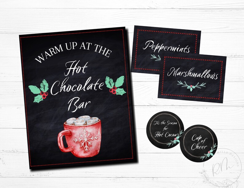 Printable Hot Chocolate Bar Sign Bundle Hot Cocoa Sign Printable Hot ...