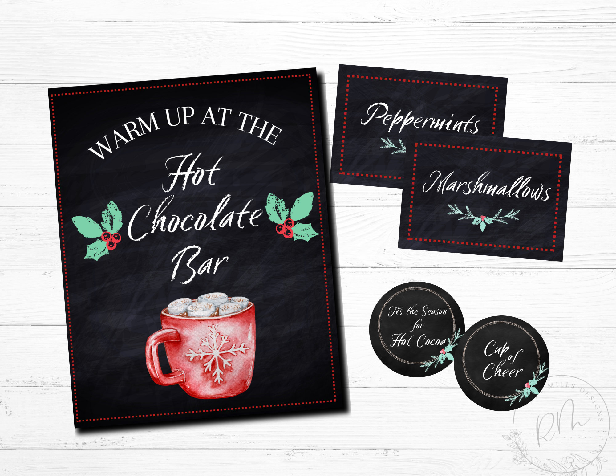 Printable Hot Chocolate Bar Sign Bundle Hot Cocoa Sign Printable Hot ...