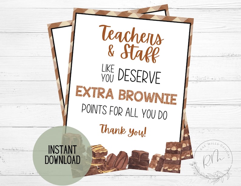 Appreciation Brownie Points Sign: Teacher & Staff Thank You (PDF) - Etsy