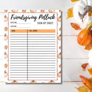 Friendsgiving Potluck Sign up Sheet: Printable Food List (PDF) - Etsy