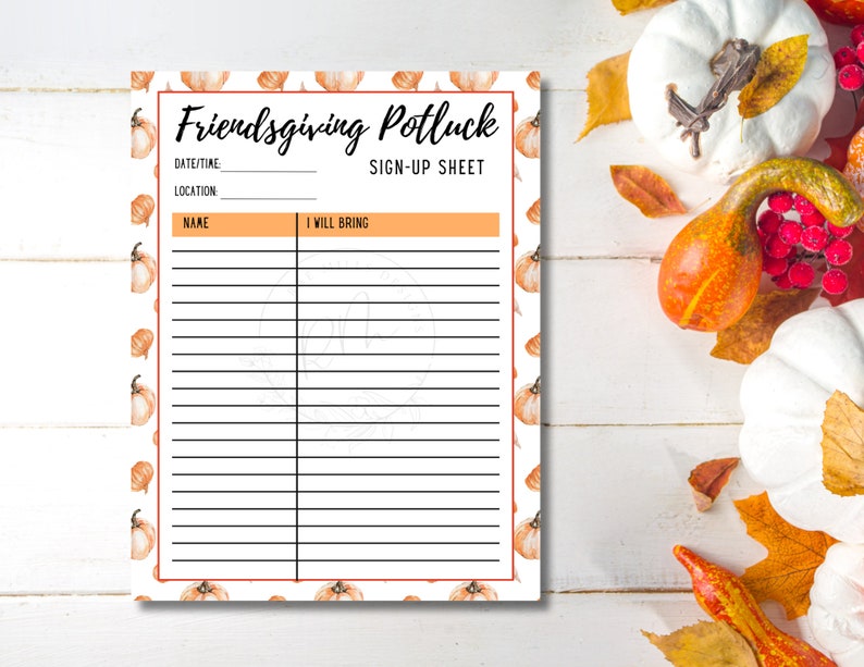 Friendsgiving Potluck Sign up Sheet: Printable Food List (PDF) - Etsy