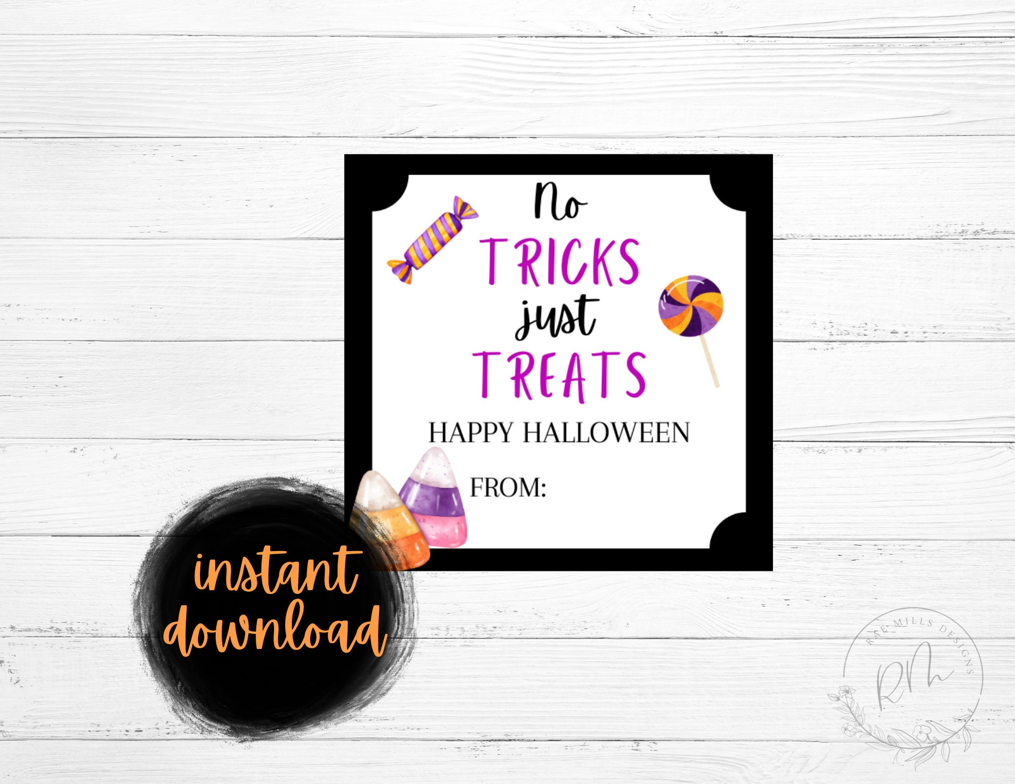 Printable Halloween Gift Tags No Tricks Just Treats Tag Goodie Bags - Etsy