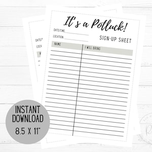 Printable Potluck Sign-up Sheet: Simple Design (digital Download) - Etsy