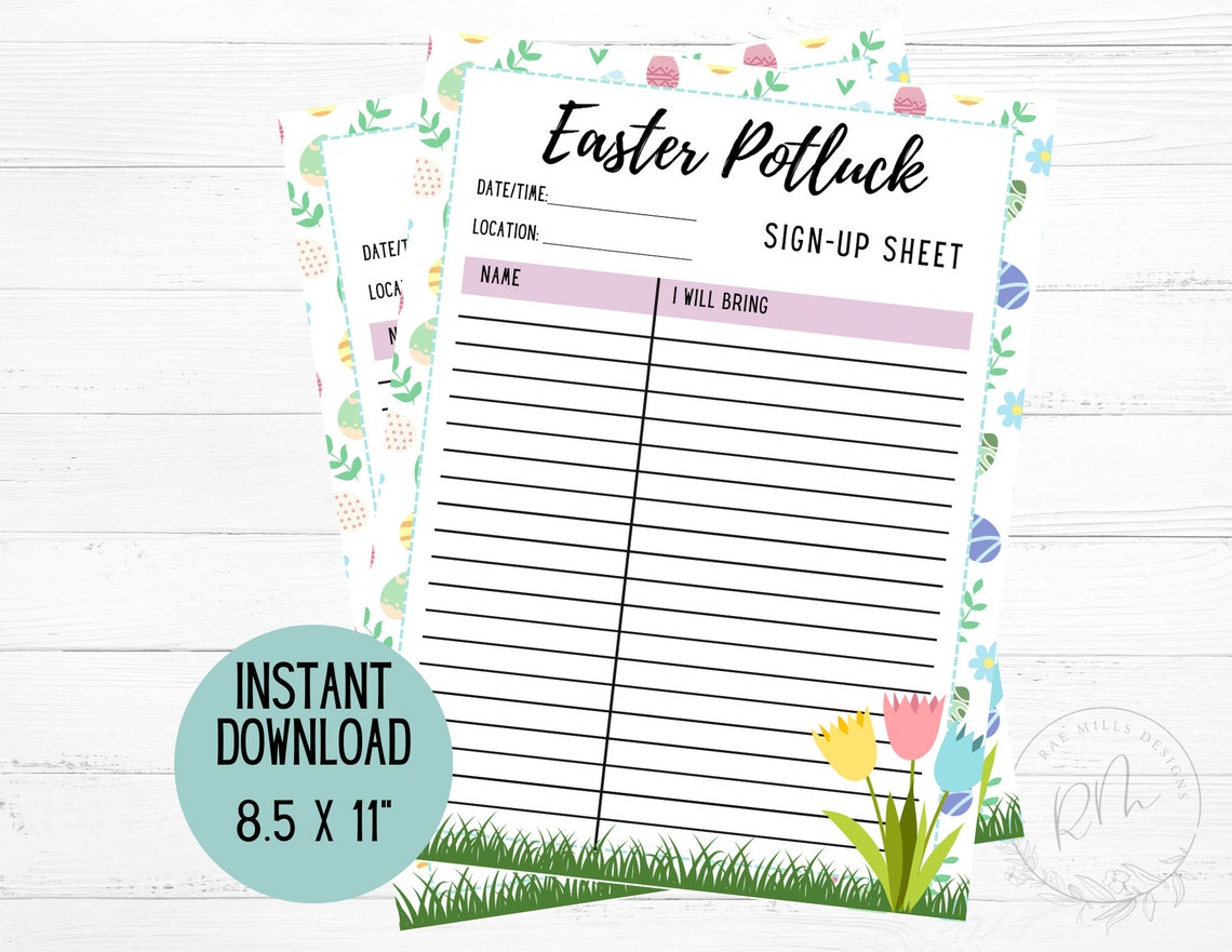 Printable Easter Potluck Sign up Sheet | Food Sign-up Sheet | School ...