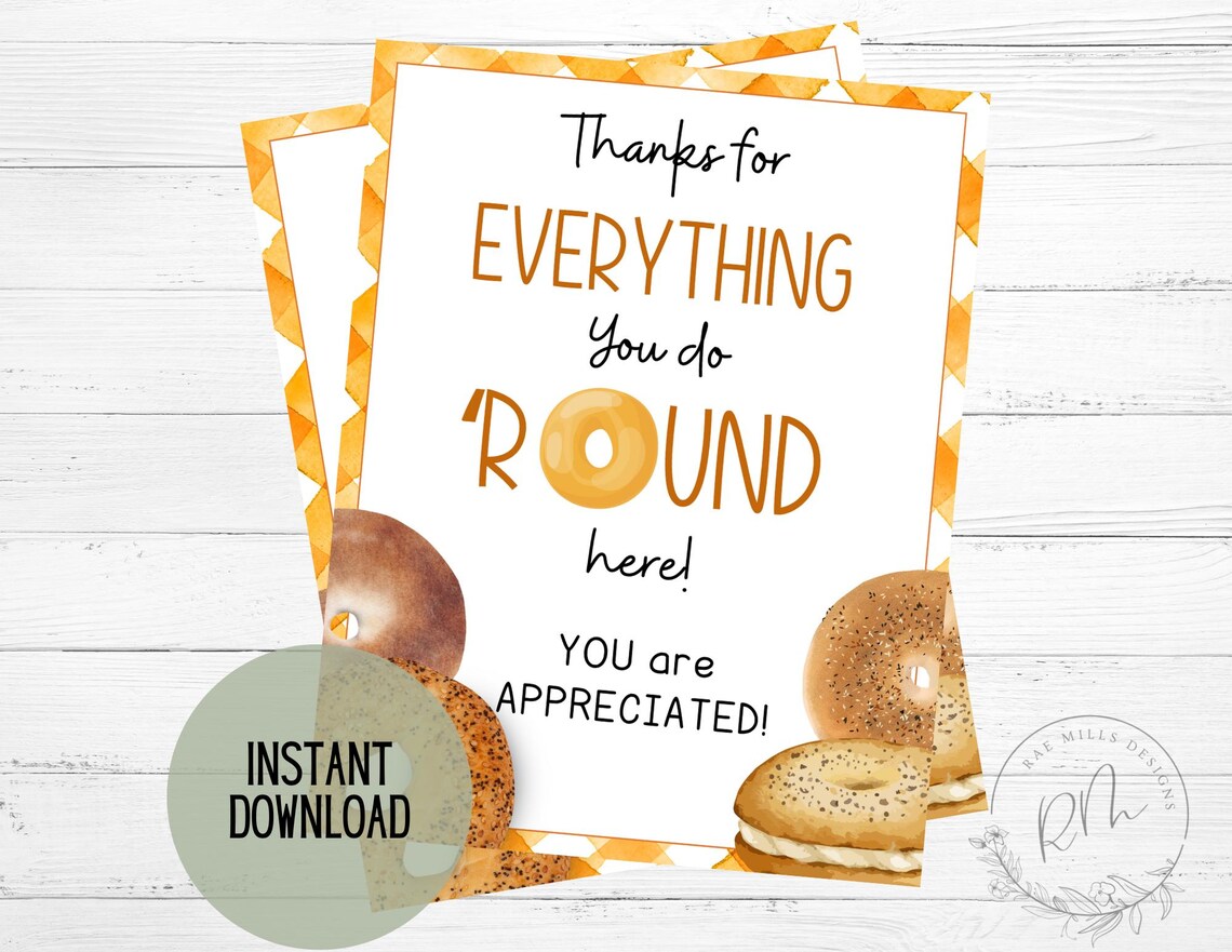 Printable Bagel Appreciation Sign: Teacher & Staff Thank You (PDF) - Etsy