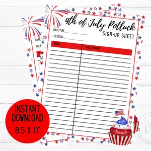 Printable 4th of July Potluck Sign up Sheet | Food Sign-up Sheet ...
