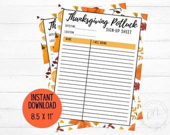 Thanksgiving Potluck Sign up Sheet Printable Letter - Etsy