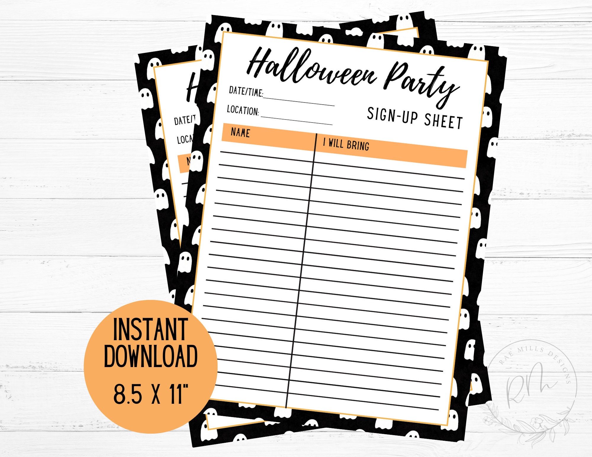 Printable Halloween Potluck Sign up Sheet | Food Sign-up Sheet ...