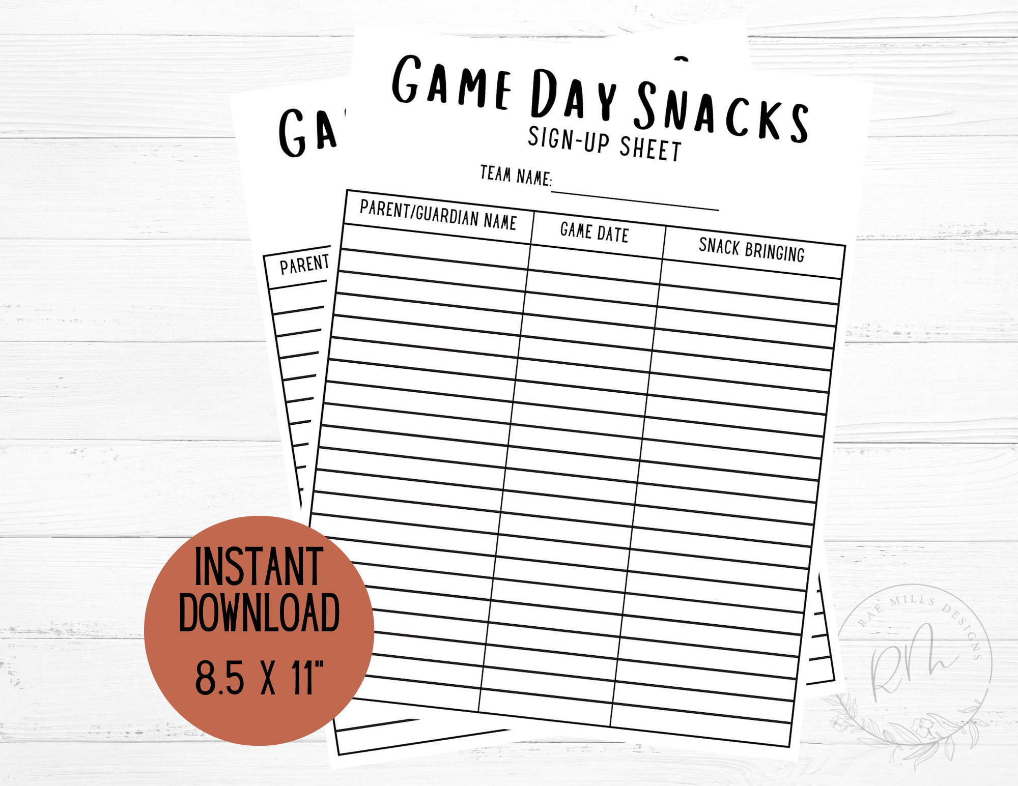 Game Day Snack Sign-up Sheet | Printable Team Schedule (instant ...