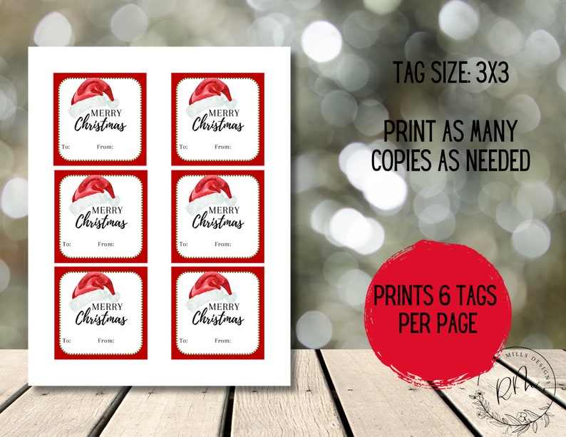 Printable Christmas Gift Tags Merry Christmas Santa Hat Instant ...