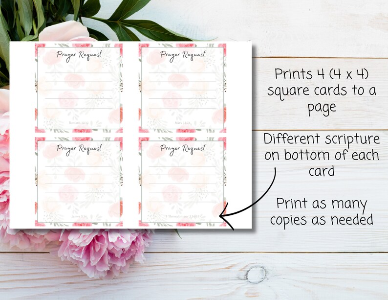 Printable Floral Prayer Request Cards | Blank Prayer Request Cards ...