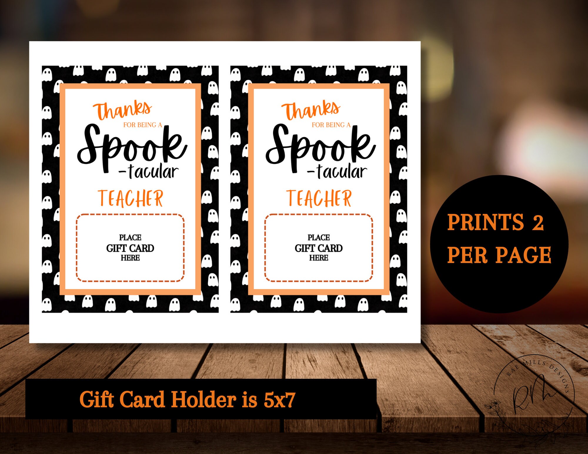 Printable Halloween Teacher Appreciation Gift Card Holder Thank You for ...