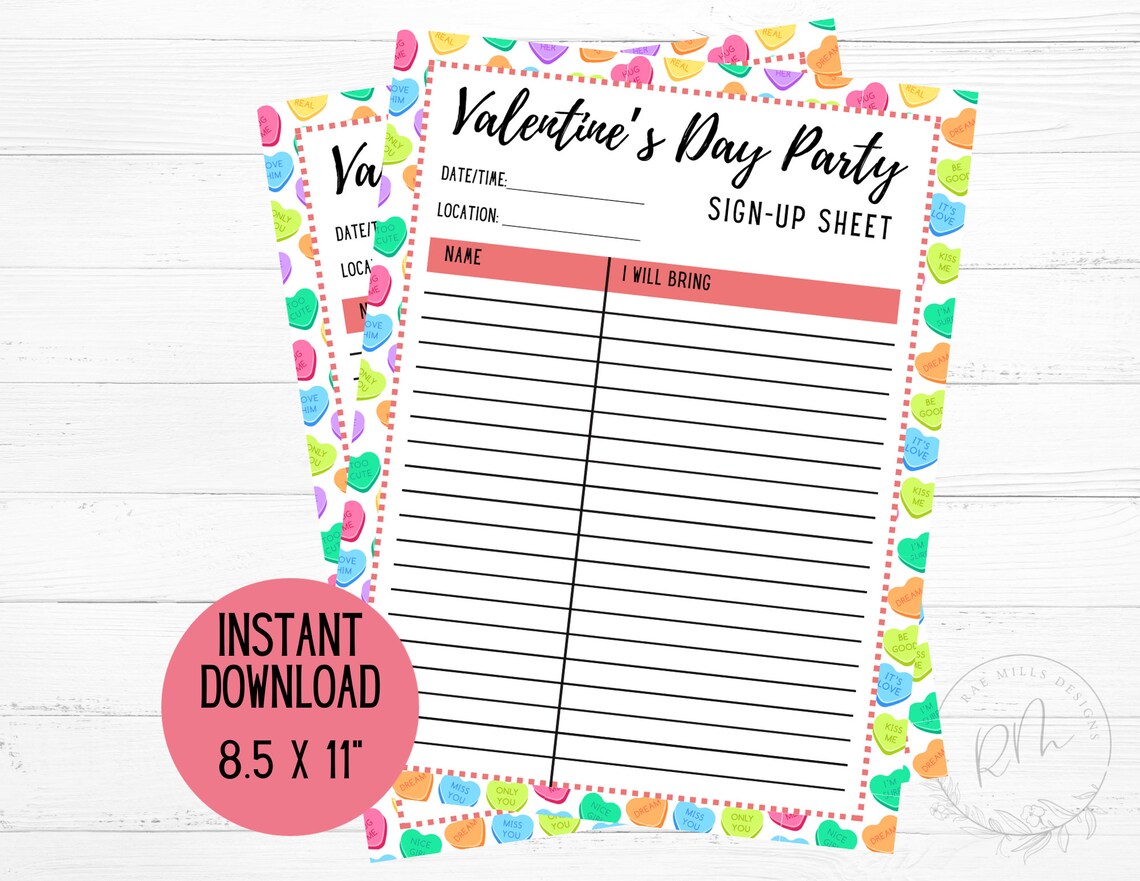 Printable Valentine's Day Party Sign up Sheet Food Sign-up Sheet School ...