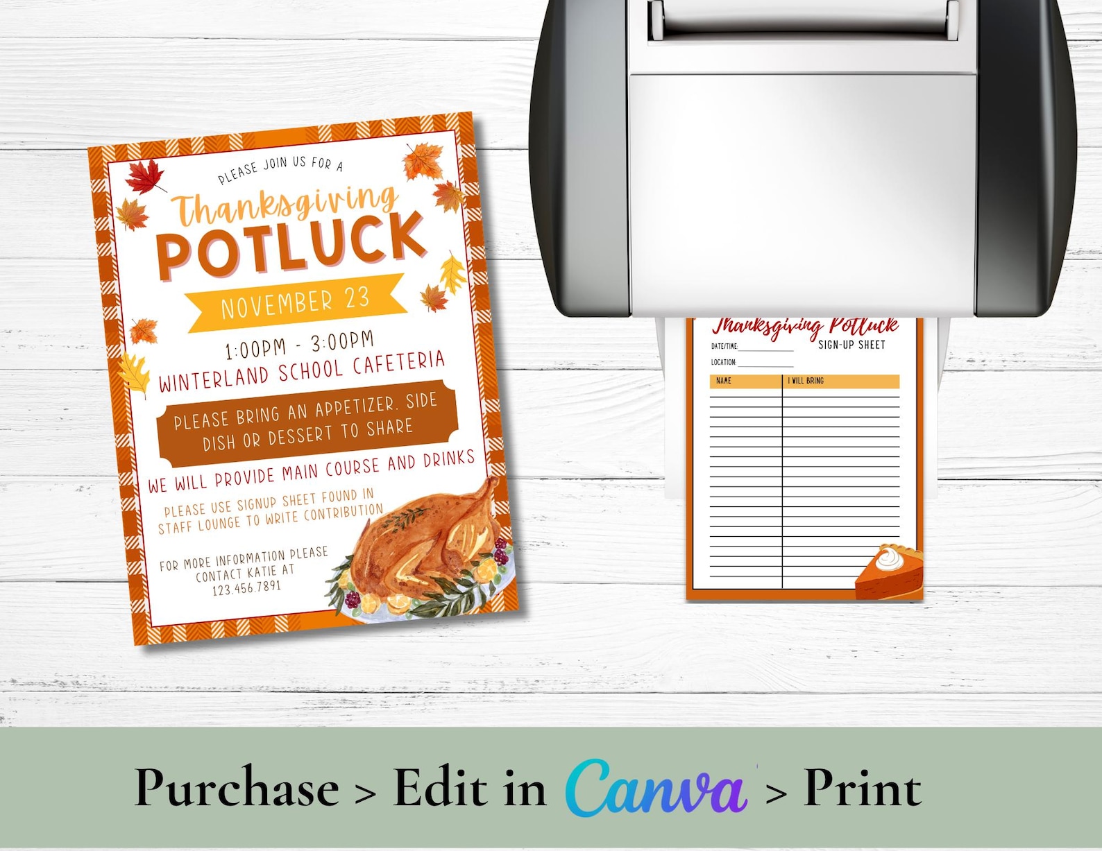 Thanksgiving Potluck Editable Template | Sign up Sheet Template ...