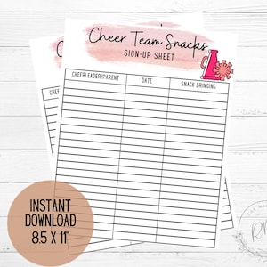 Cheer Team Snack Sign-up Sheet: Printable Game Day Schedule (PDF) - Etsy