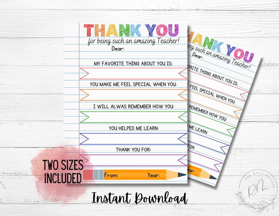 Printable Thank You Letter to Teachers | Teacher Appreciation | End of ...